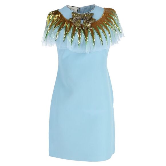 Gucci | Dresses | Gucci Embellished Neck Dress Mini Dress In Blue ...